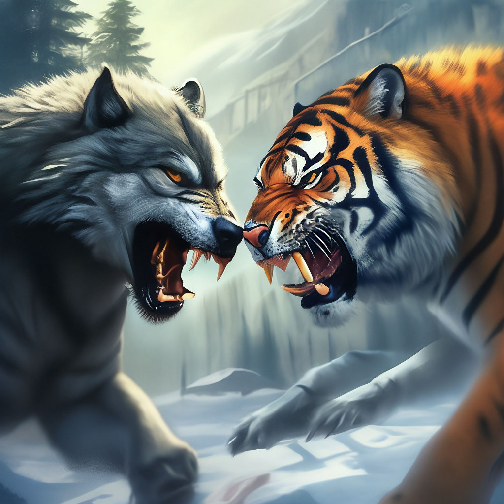 "Tiger vs wolf" — image created in Shedevrum