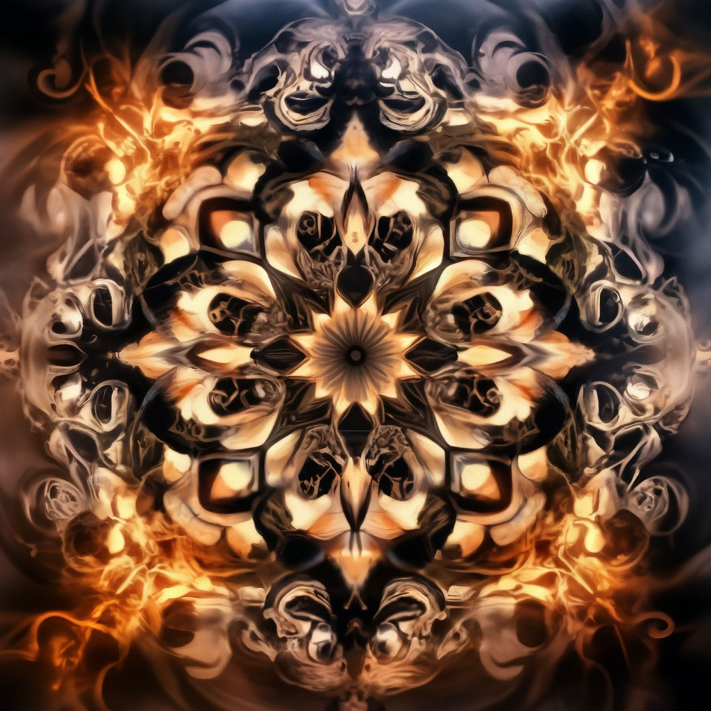 "Transparent lace mandala painted with smoke and fire, curls, lots of ...