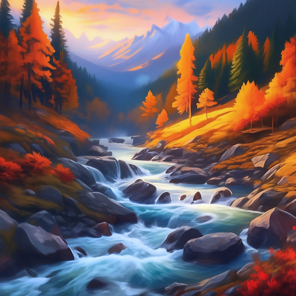 "Autumn landscape forest mountains dawn detail 12K stream" — image ...