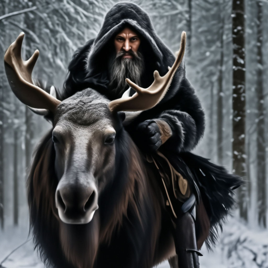 "Slavic Grandfather Karachun with a gray beard, in a black fur coat ...