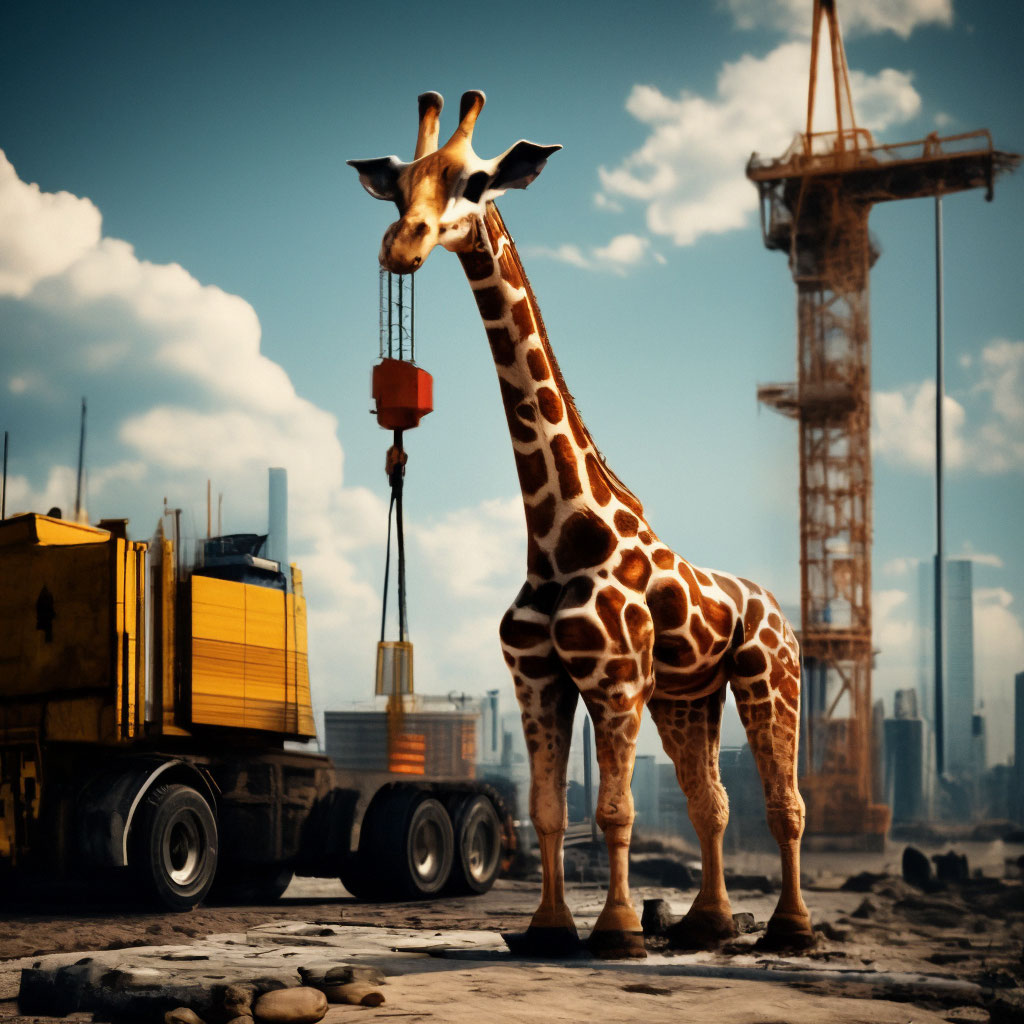 "Giraffe crane, standing on a construction site, lifting cargo ...
