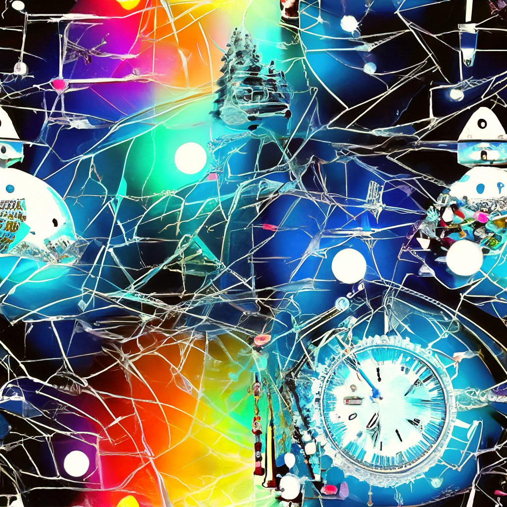 "Snowman and Christmas tree, abstract expressionism, distortion, chaos ...