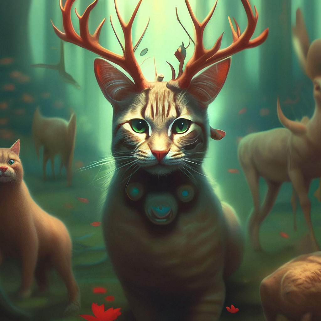"Cat + deer" — image created in Shedevrum