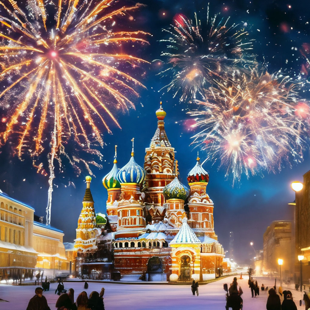 "New Year in Russia, fireworks, holiday" — image created in Shedevrum