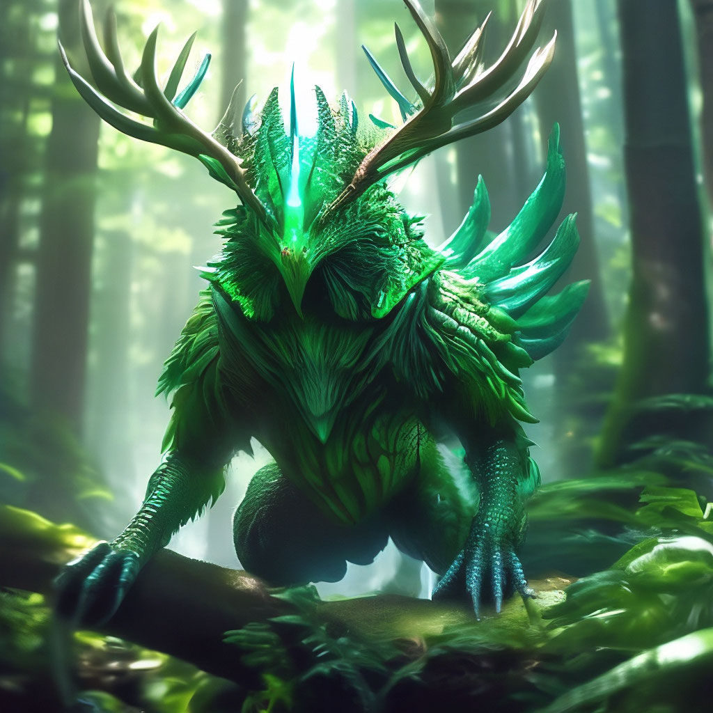 "A forest, emerald creature. . realistic, high resolution, high detail ...