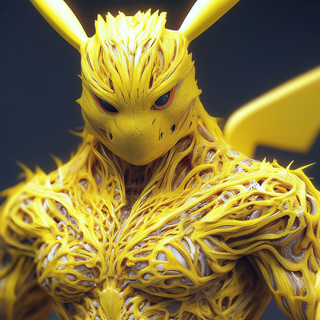 "Realistic, high quality,fractal of a man-a brutal yellow downy Pikachu ...