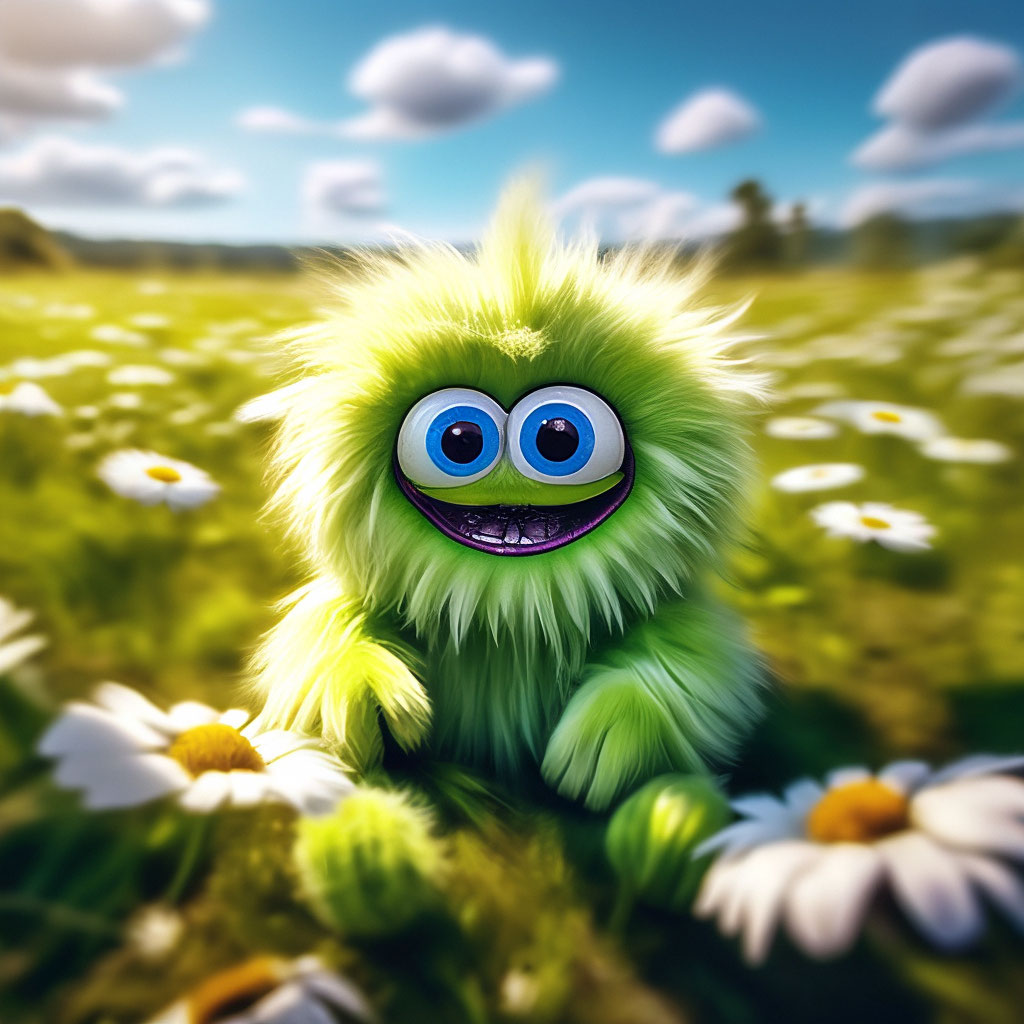 "Creep funny fluffy bug-eyed monster + coherent, smiling, sitting on a ...
