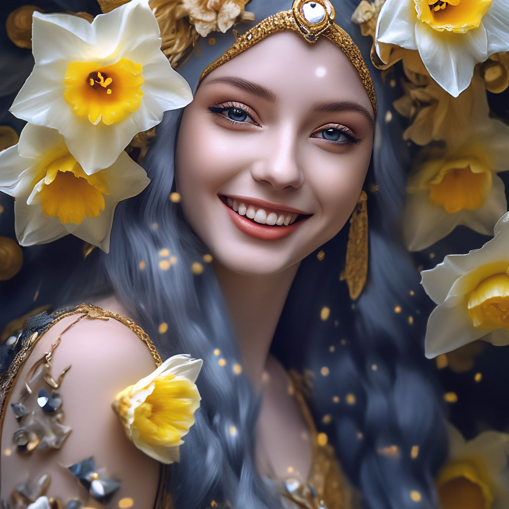 "Narcissus Flower Girl, Gothic, hyperrealism, hyperdetalization ...