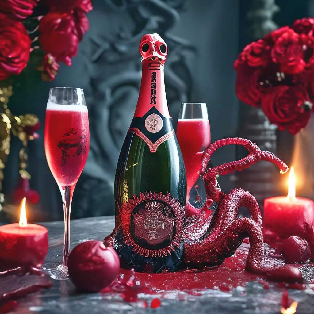"Necro worm and a splash of scarlet champagne" — image created in Shedevrum