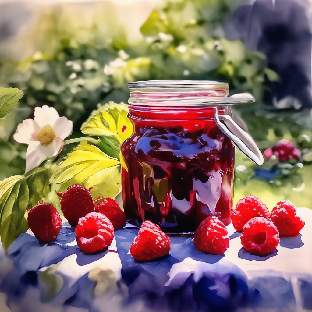 "Raspberry jam, raspberry, flowers, garden, sun, dark exposure ...