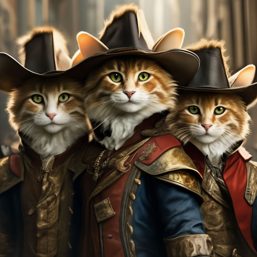 "4 cats musketeers" — image created in Shedevrum