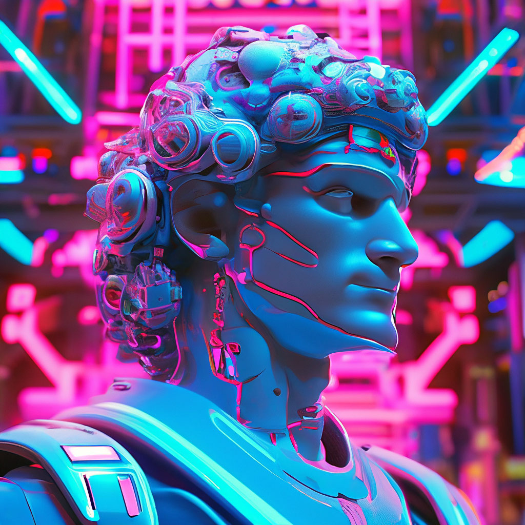 "Cyborg david, michelangelo, cyberpunk, psychedelic, high detail ...