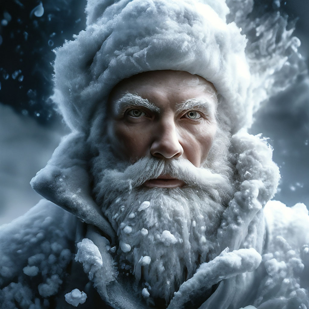 "Hyperrealism, snowman, consists of, clouds, steam, smoke, glow, drops ...