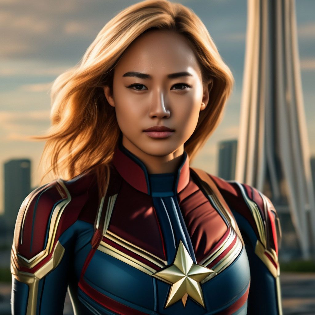 "Captain from Marvel,Asian, on the background of bayterek ...