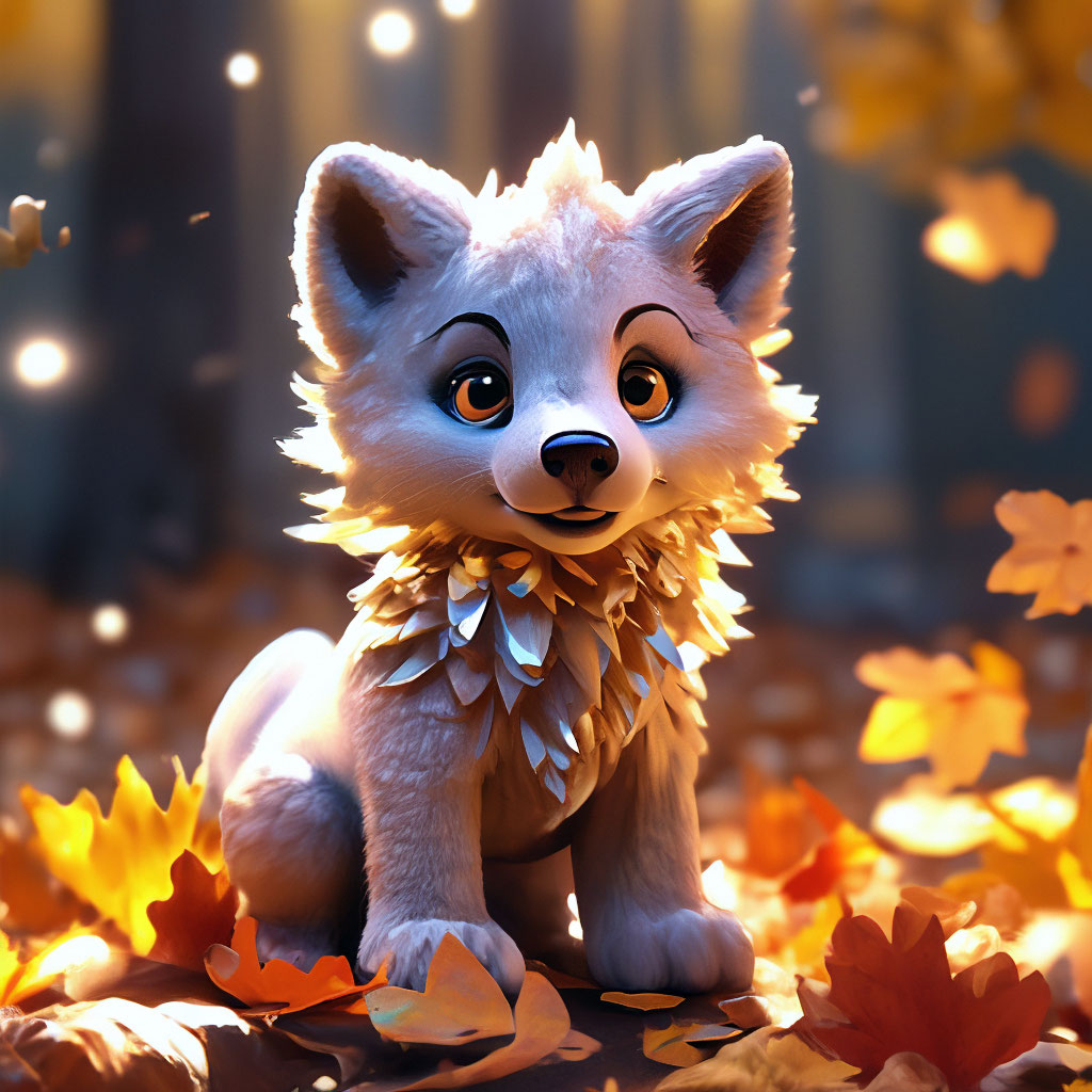 "Beautiful,cute,anthropomorphic autumn baby wolf, expressive eyes ...
