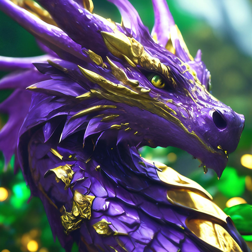 "Wyvern, purple with gold and emeralds, full-length, beautiful ...