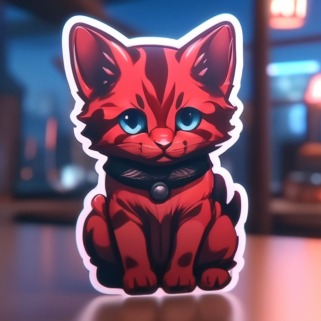"Dark red cat in the form of stickers , beautiful, 4k, f/2.8, anime ...