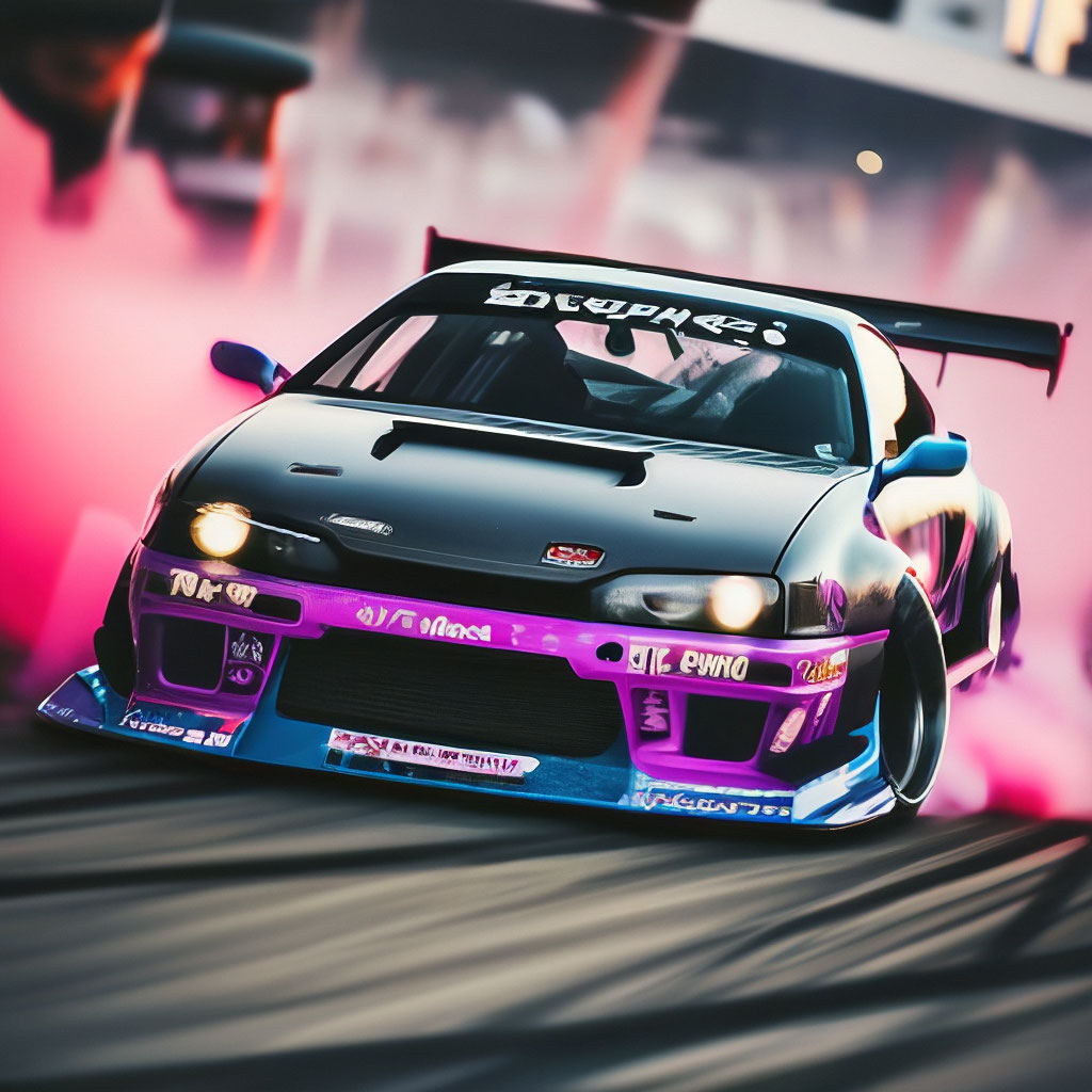 "Car,jdm,bodykit,drift, smoke" — image created in Shedevrum