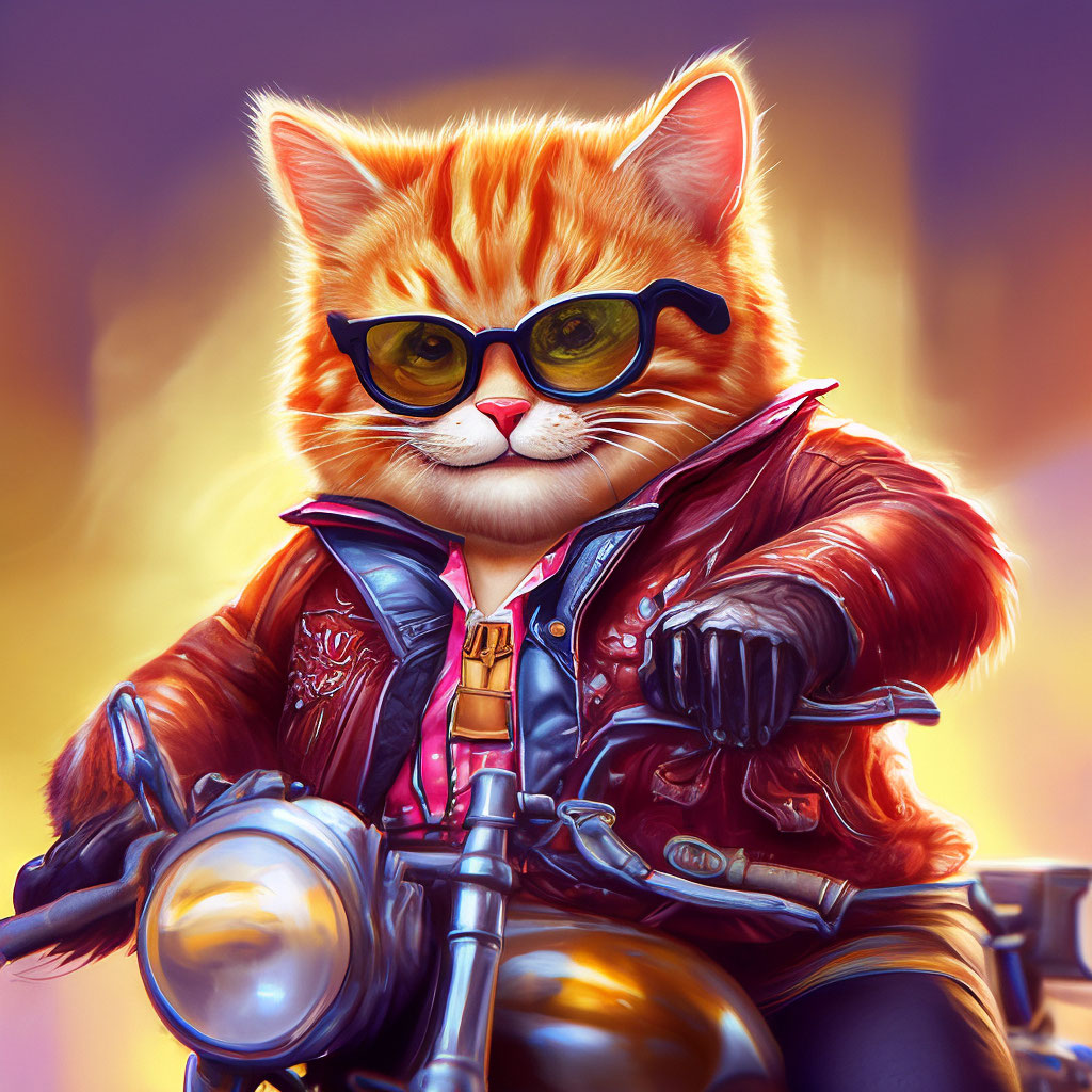 "A ride?) pixel graphics, portrait, fat ginger cat with fluffy glasses ...
