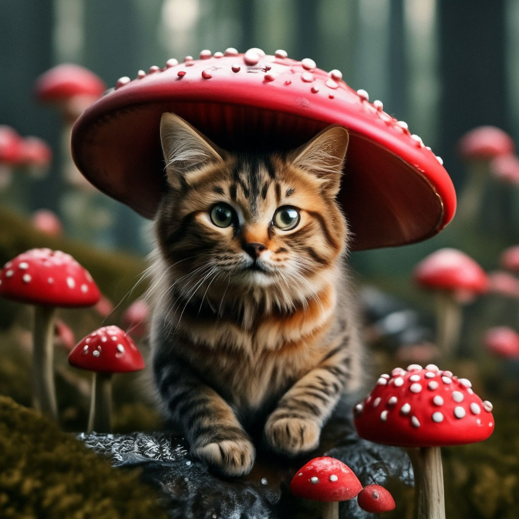 "Cat +mushroom" — image created in Shedevrum
