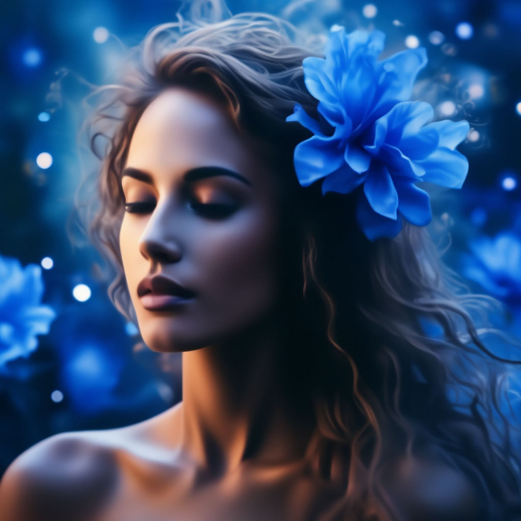 "Ethereal beings, mystical radiance indigo flowers" — image created in ...