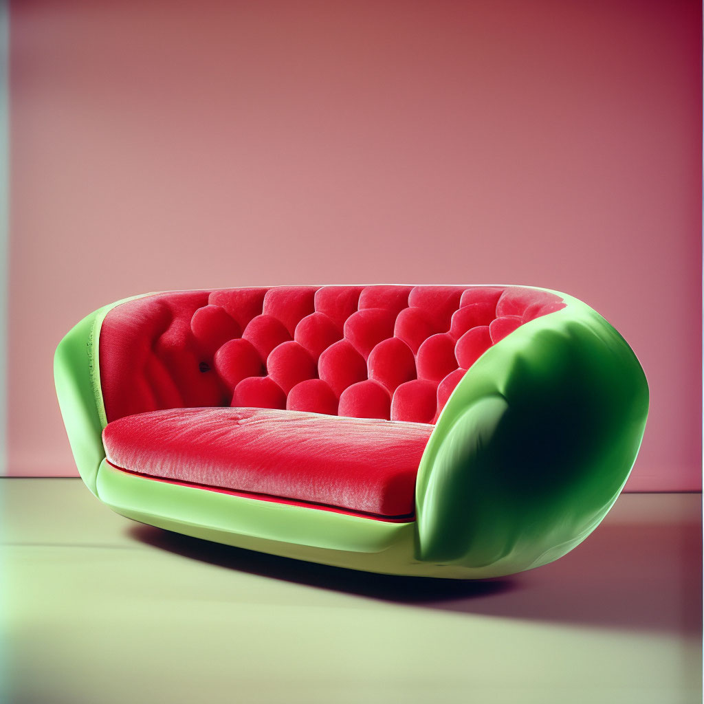 "Sofa made of delicate velour in the form of a cut watermelon" — image ...