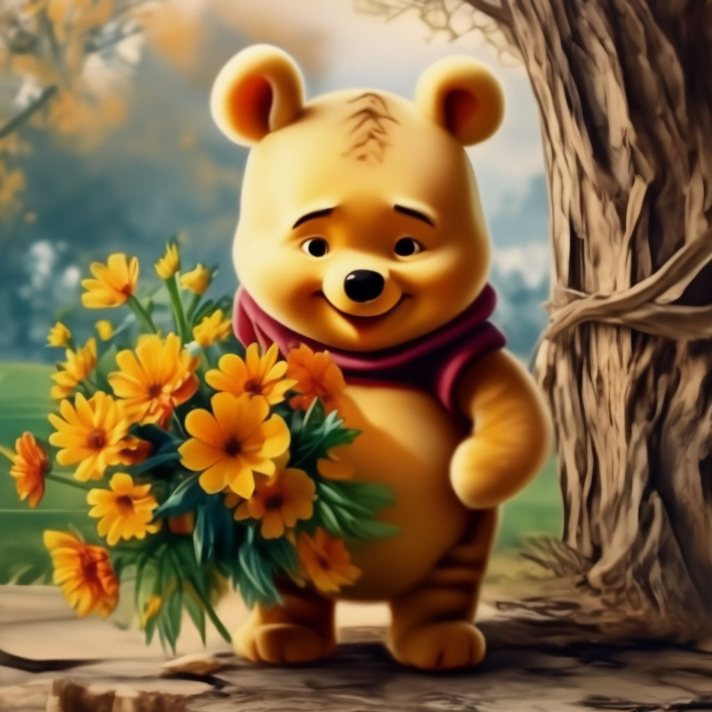 "Vinipuh with a bouquet of flowers. congratulation. postcard." — image ...