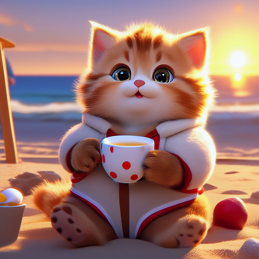 "A fat kitten in a fur coat, milota, nyash-myash, good morning, sitting ...