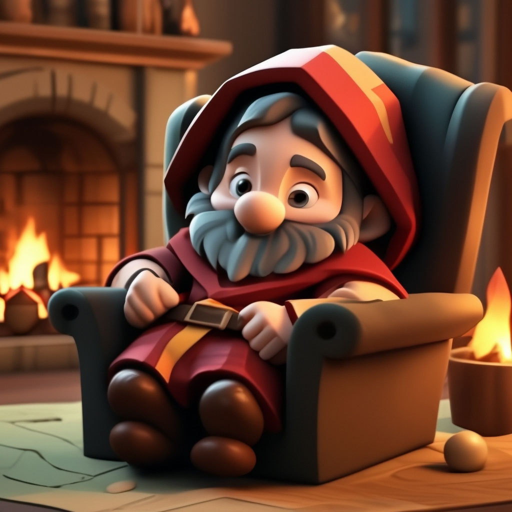 "A cute dwarf is sitting and sleeping in a rocking chair by the ...