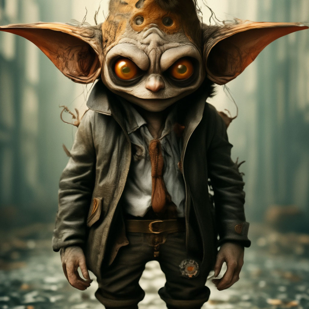 "Pants gnome, gremlin, bohemian style, grotesque, surrealism, creepy ...