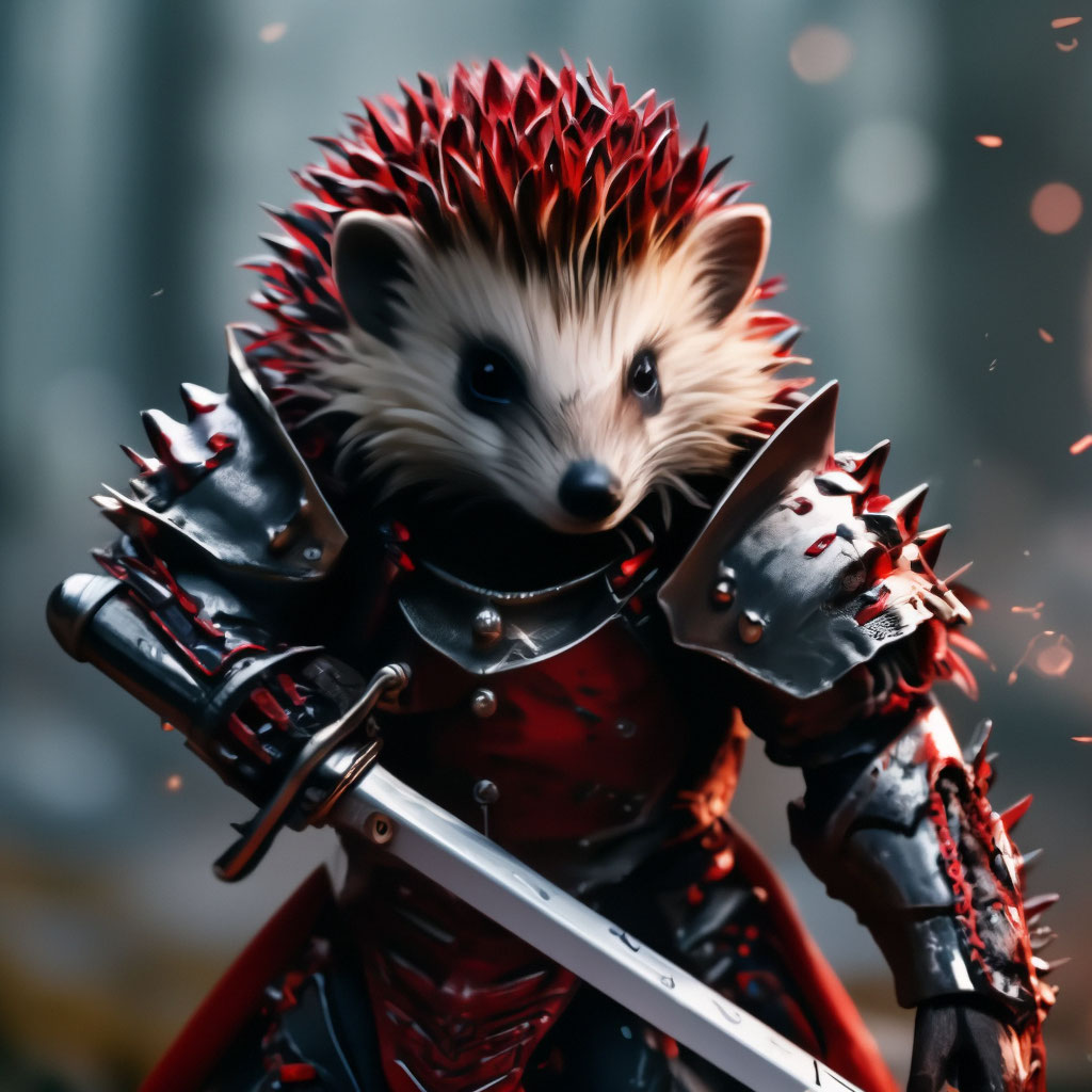 "A fighting hedgehog in red armor" — image created in Shedevrum