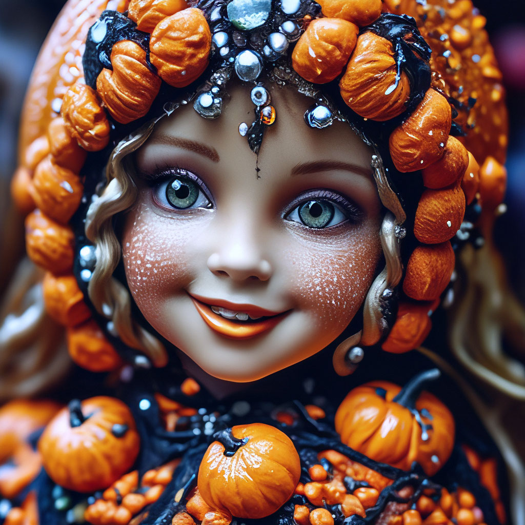 "Pumpkin Girl, Gothic, hyperrealism, hyperdetalization, sparkling eyes ...