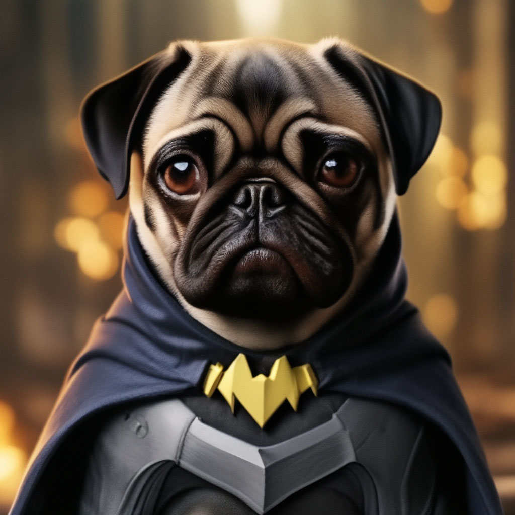 "Batman's pug" — image created in Shedevrum