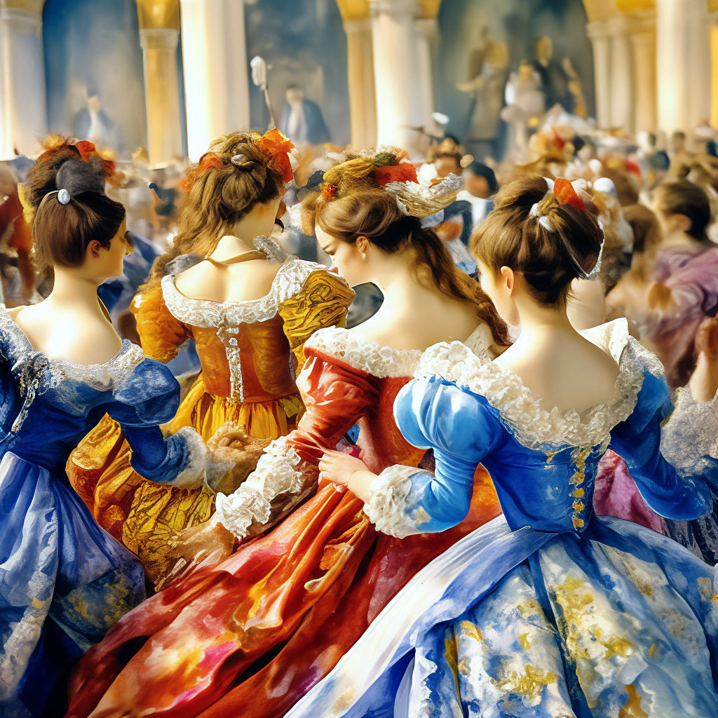 "At the ball of Louis XIV, France, 17th century watercolor,bright ...