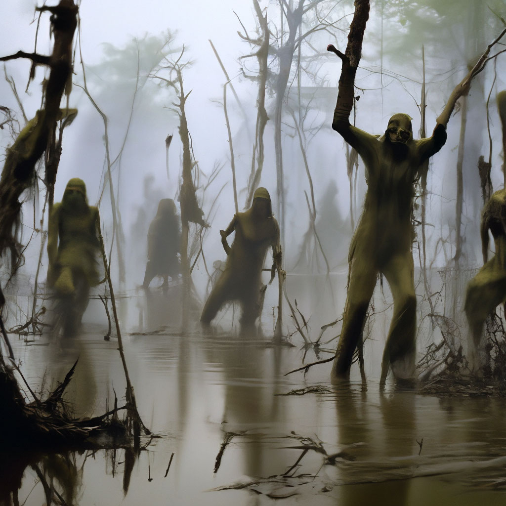 "Detailing, creepy swamp, swamp, waist-deep zombies sticking out of the ...