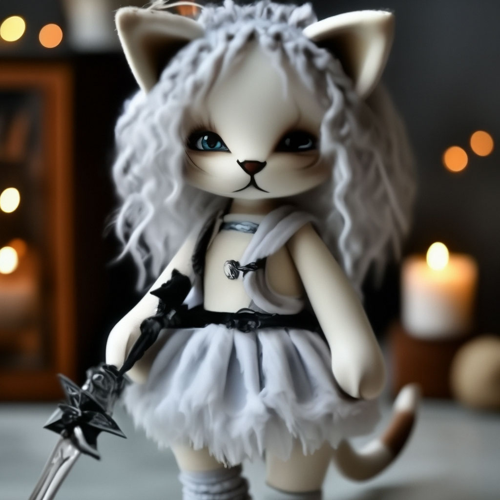 "Anthropomorph toy Tilda cat girl with tail in underwear with daggers ...
