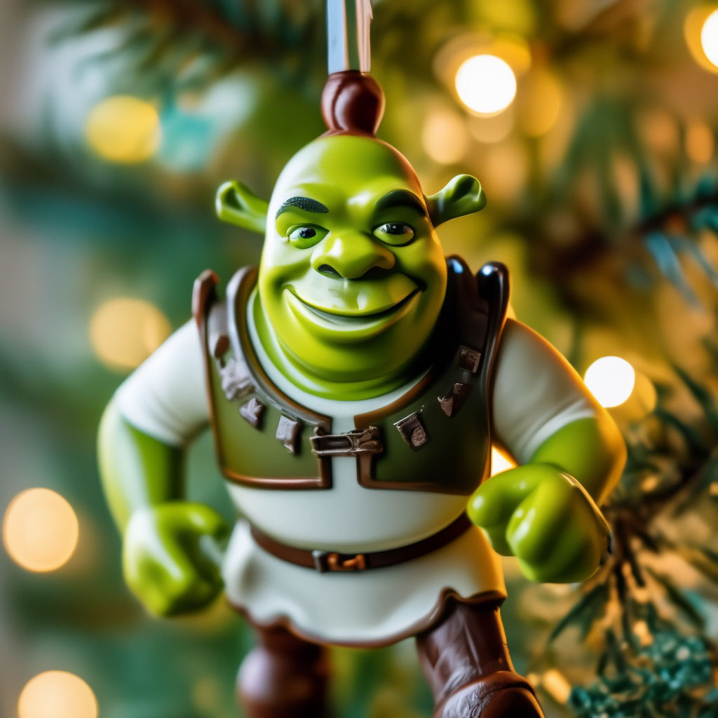 "Christmas tree toy shrek, hanging on a holiday tree, professional ...