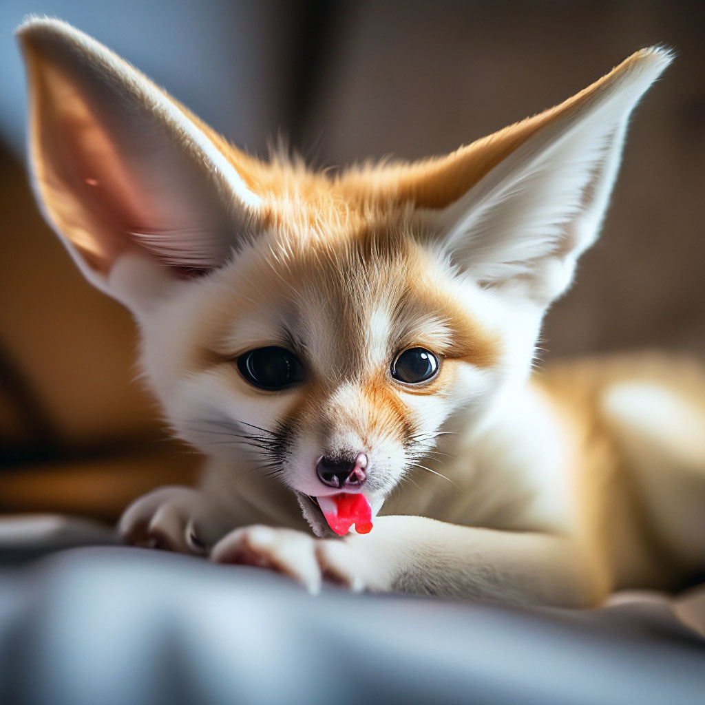"Cute fenek lies with his eyes closed and shows his tongue , high ...