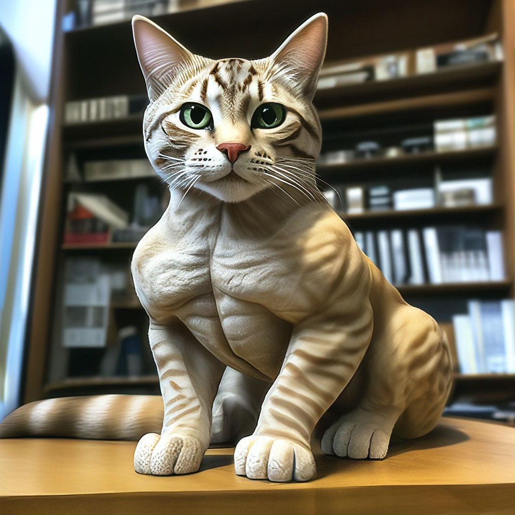 "Hyperrealism cat in bodybuilding style+serezny+detailed" — image ...