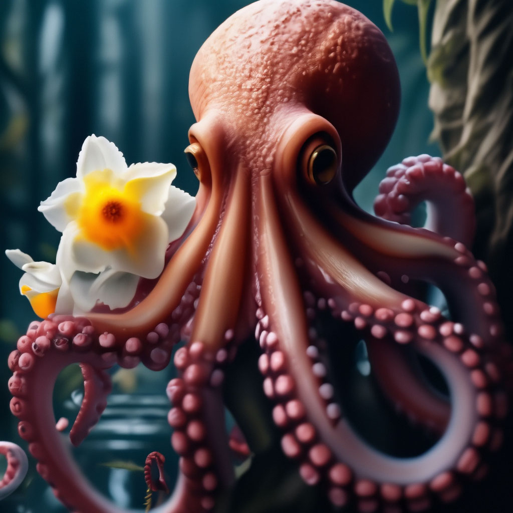 "Octopus-akebeya loves narcissus ,details are drawn , realistic ...
