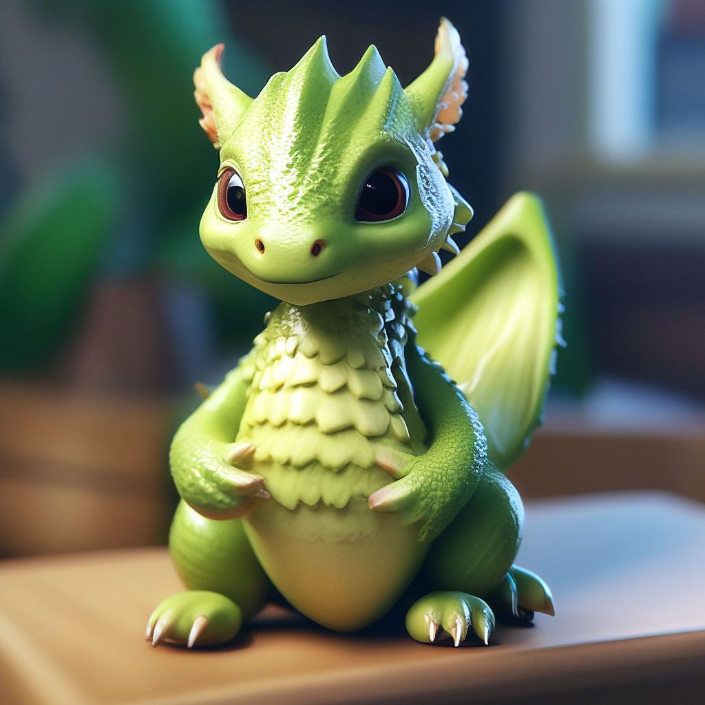 "Avocado dragon, small, sitting on its hind legs, it is very CUTE ...
