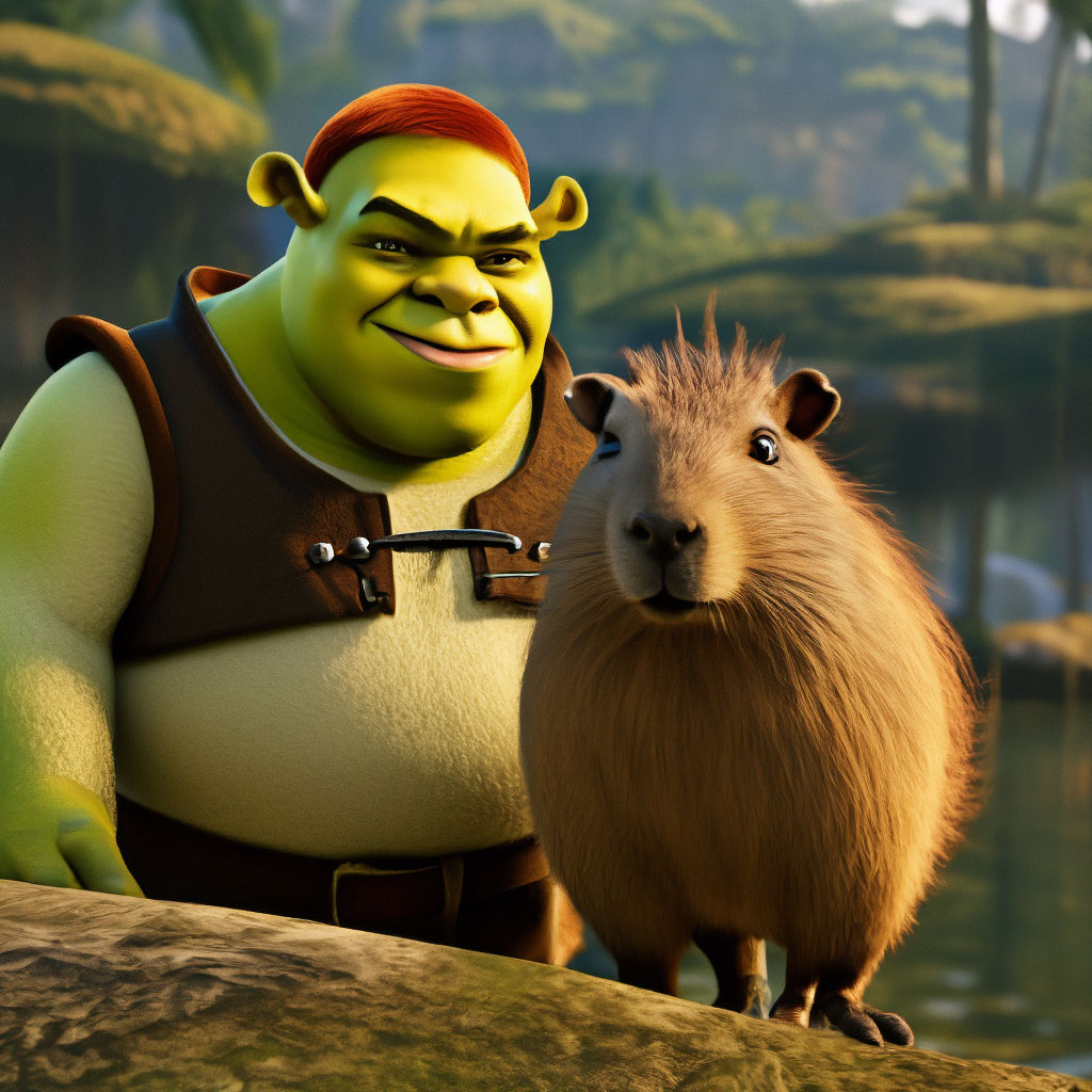"Shrek got a capybara." — image created in Shedevrum