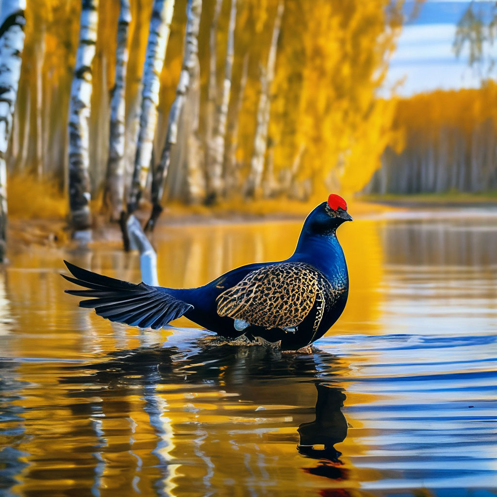 "Golden Autumn... clean river In the water there is a slender grouse ...