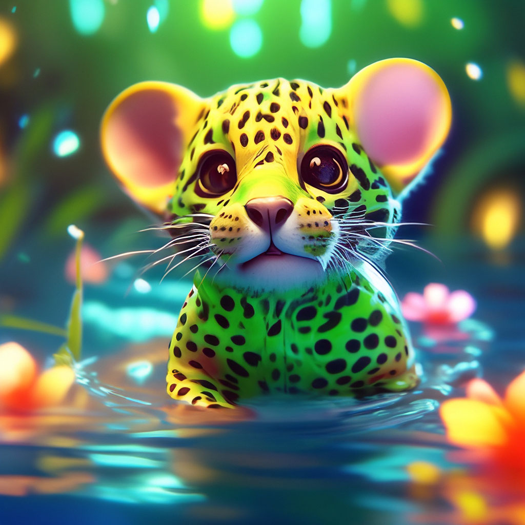 "Hybrid: Jaguar + mouse. A small cute curious jaguar mouse of green ...