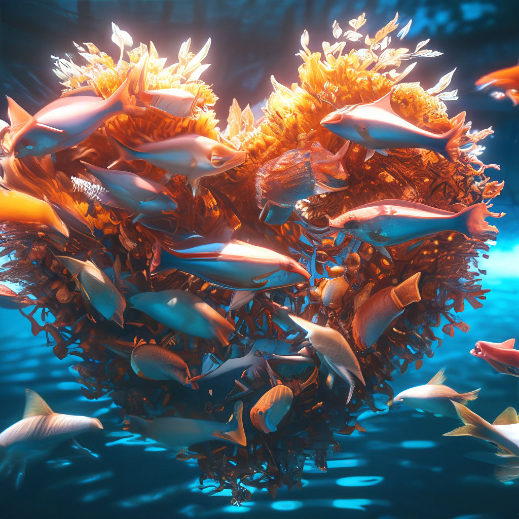 "Heart of fish,heart+a lot of fish, masterpiece, professional photo ...