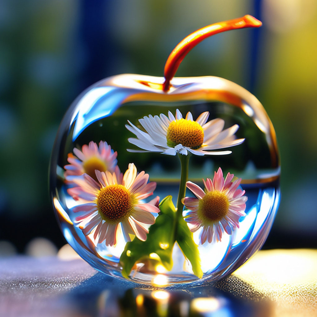 "Daisy in a glass apple, beautiful, realistic, high detail, high ...