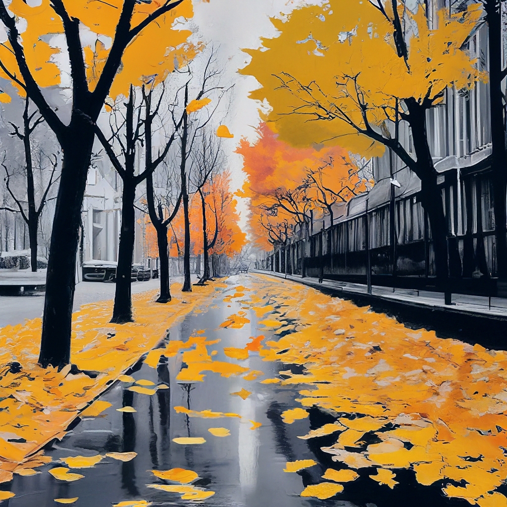 "Sketch, pencil drawing, autumn, leaves are spinning, maples are flying ...
