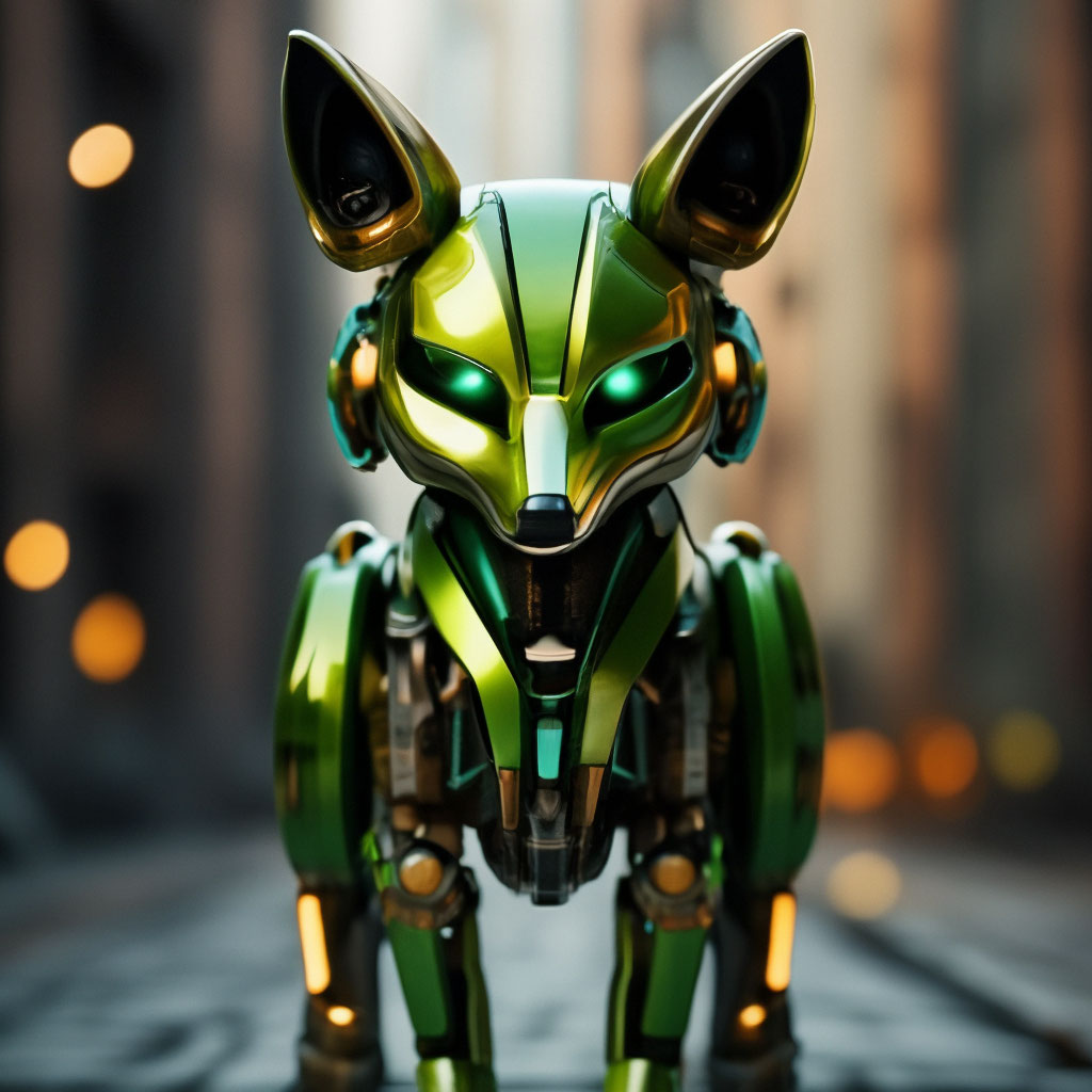 "Robot fox green" — image created in Shedevrum