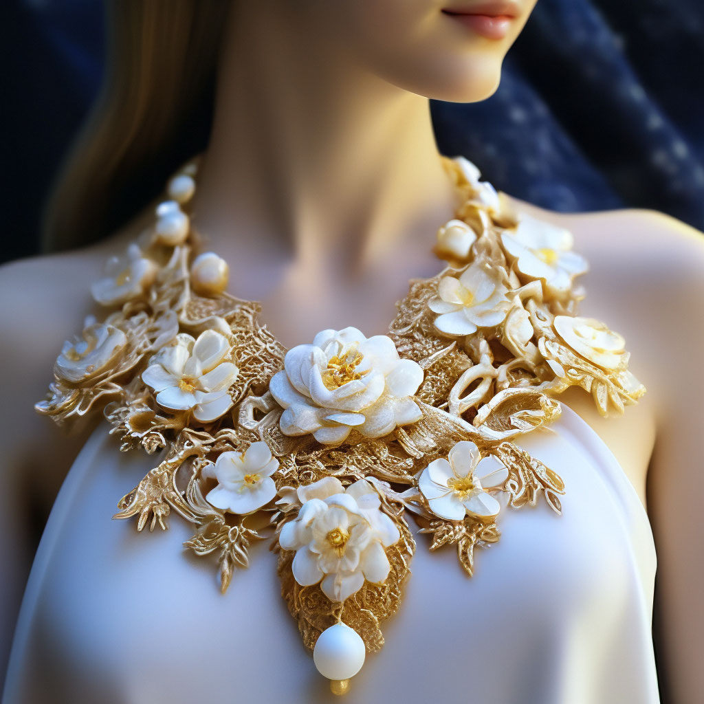 "Large necklace, wood carving,flowers golden peonies,asters, delicate ...