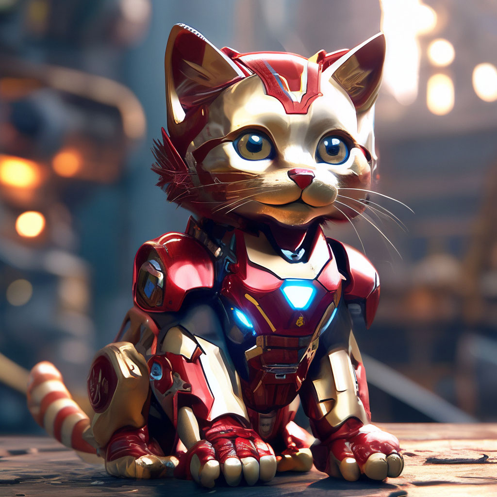 "Iron Man in the form of a cute little cat, beautiful, high detail ...